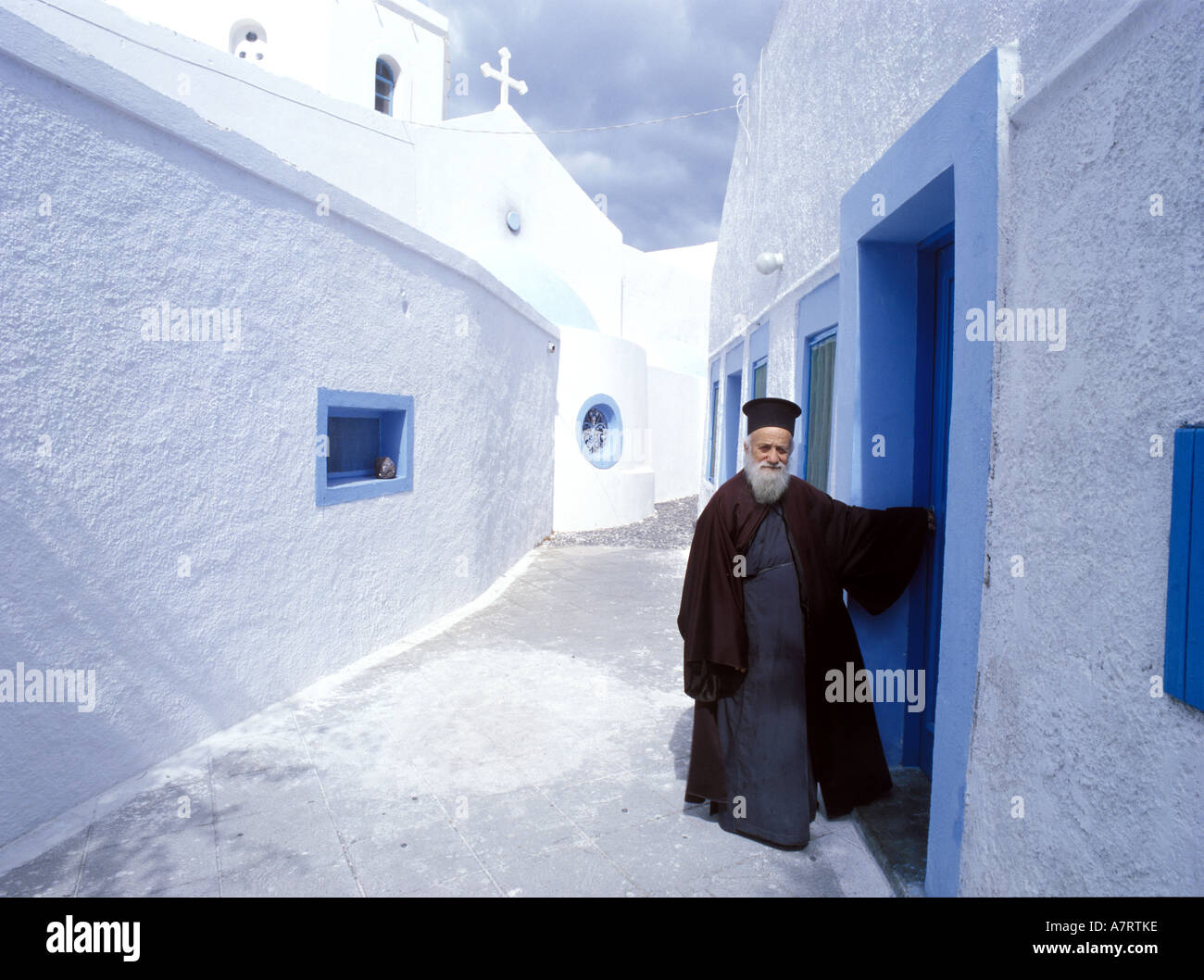 Greece, Cyclades islands, Santorini island, Megalochori, Church, Pope ...
