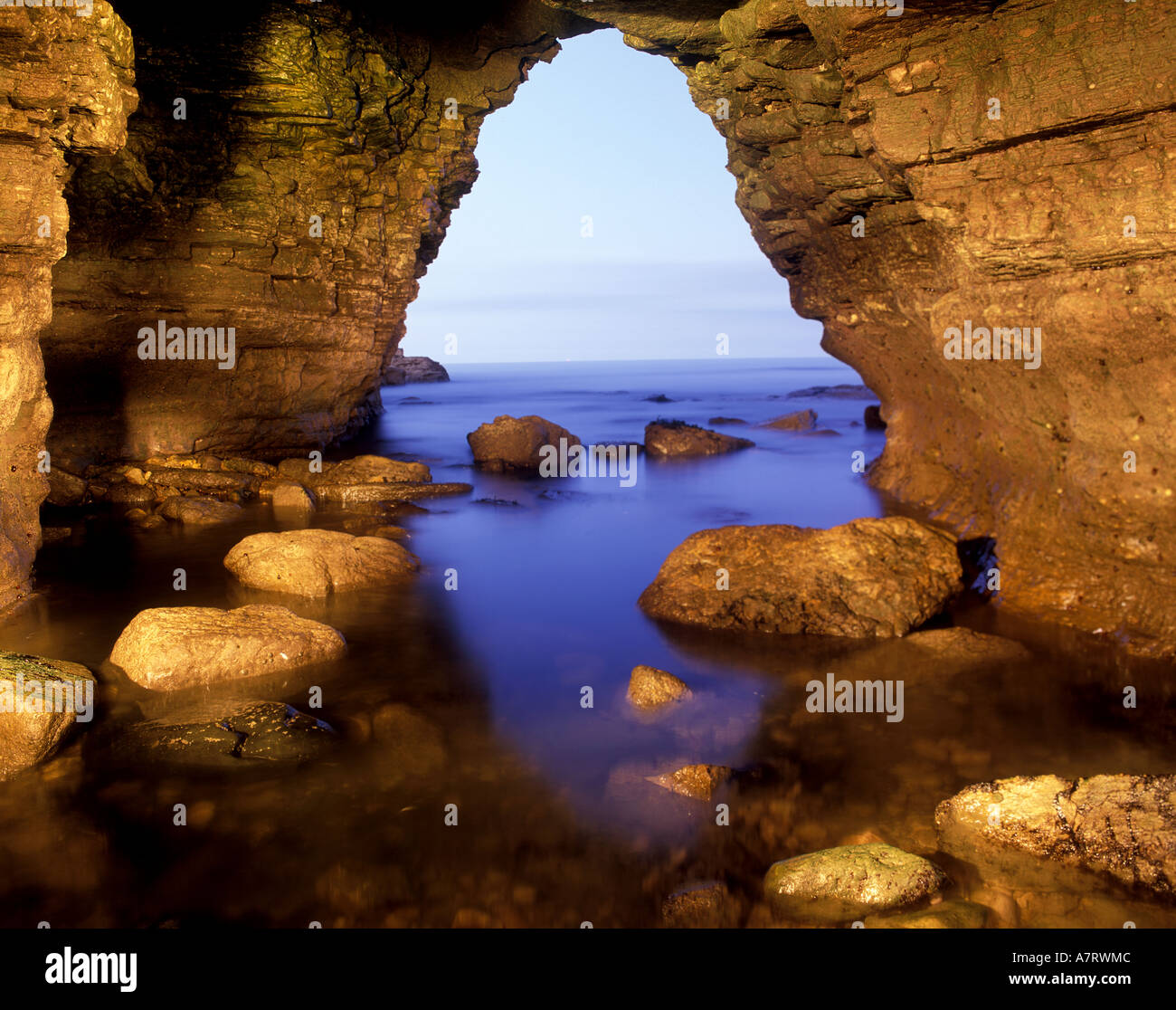 Limestone sea arch and cave at Marsden Bay on the South Tyneside ...