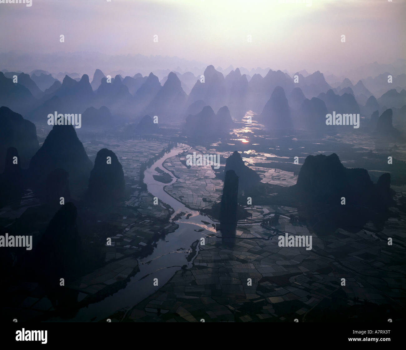 Aerial view of river flowing through landscape, China Stock Photo - Alamy