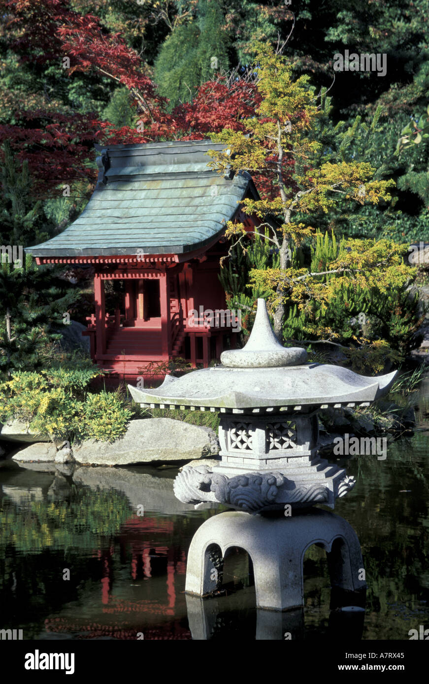 N.A., USA, Washington, Tacoma. Point Defiance Park, Japanese garden ...