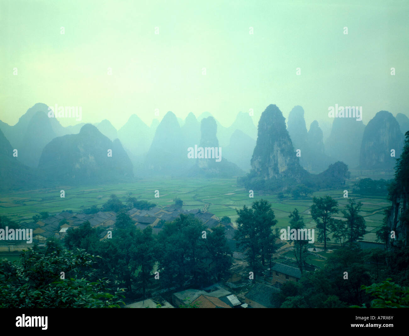 Rock formations on rural landscape, China Stock Photo - Alamy