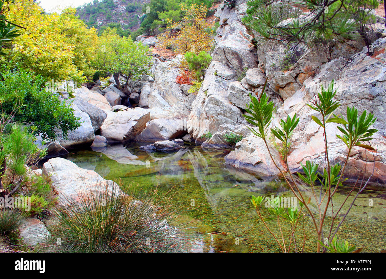 Reflection of rocks in water Stock Photo - Alamy