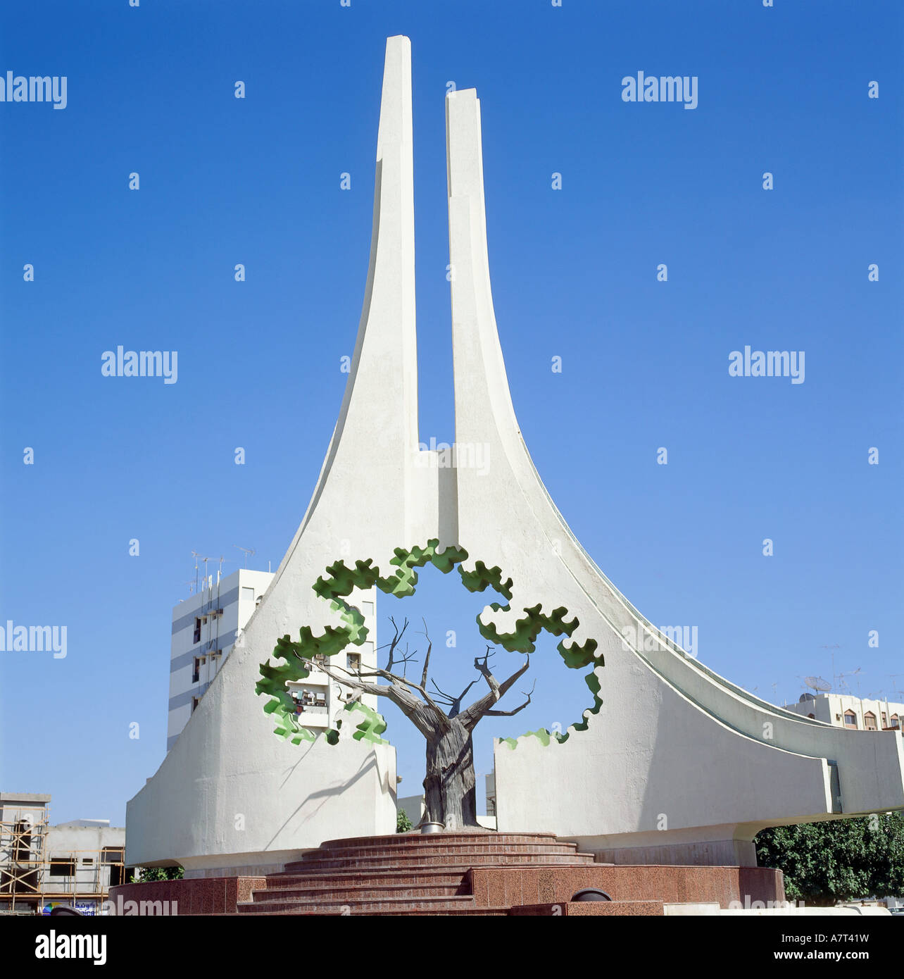 Monument against clear blue sky, Rolla Square, Sharjah, UNITED ARAB ...