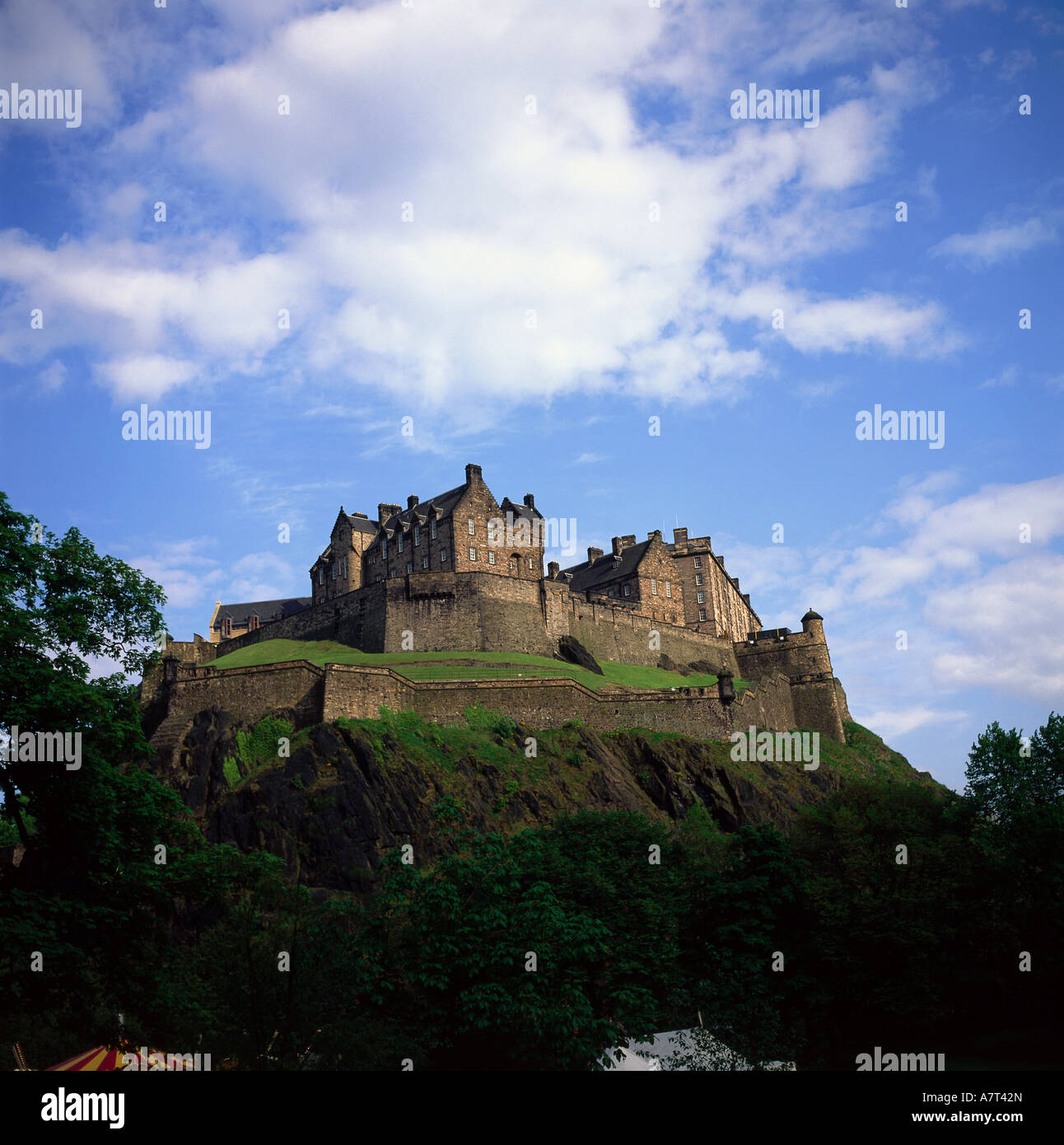 Low angle view of castle on mountain, Edinburgh Castle, Scotland ...
