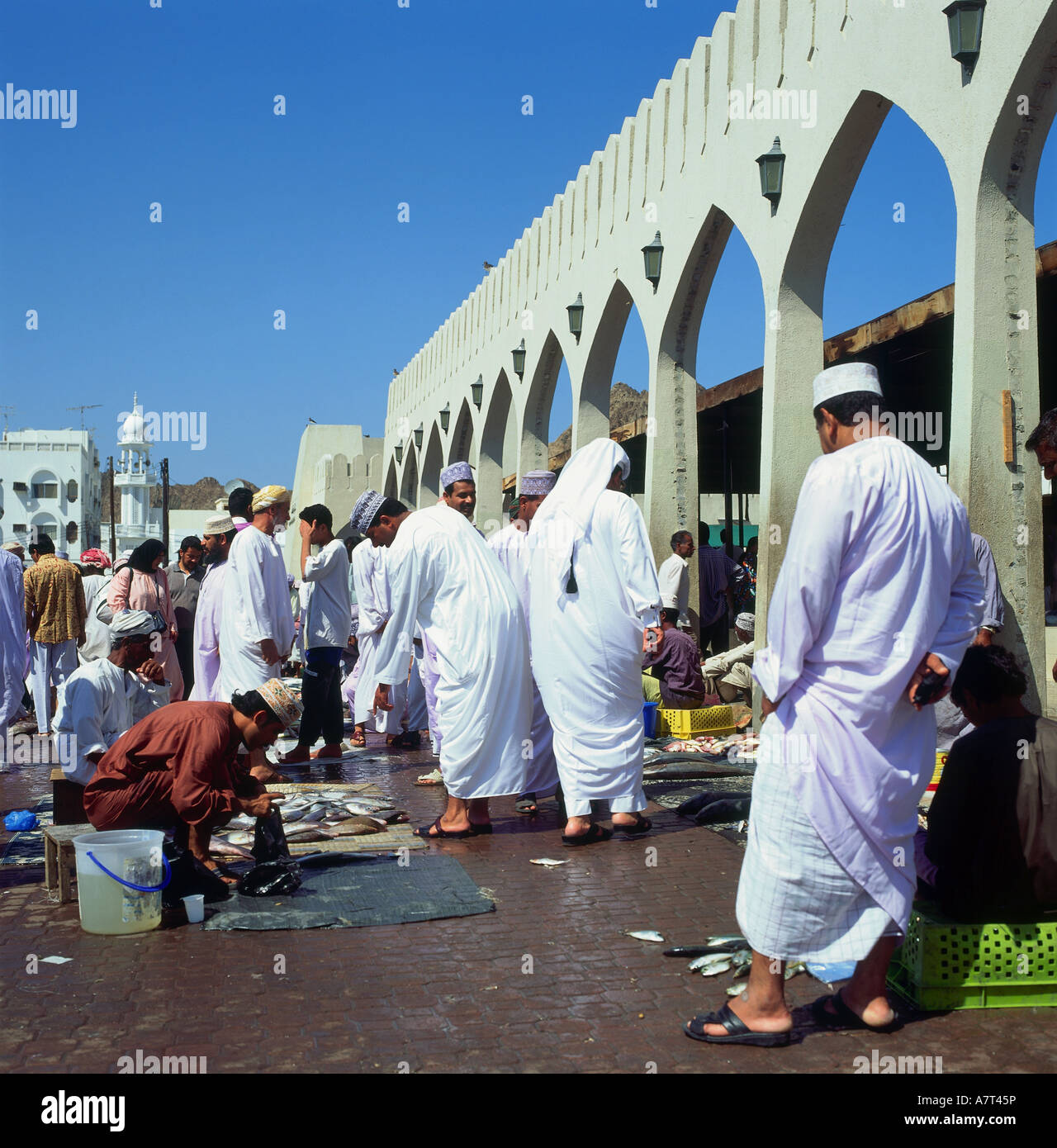 Group of people in a fish market Mutrah Muscat Oman Stock Photo - Alamy