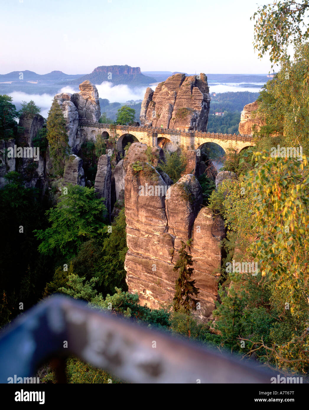 Bridge passing through cliffs, Bastei Bridge, Saxon Switzerland ...