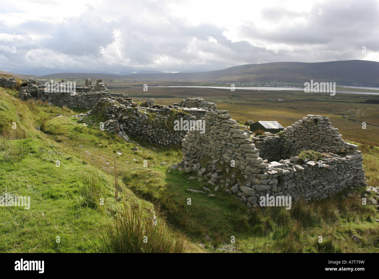 High angle view of deserted village, Achill Island, County Mayo ...
