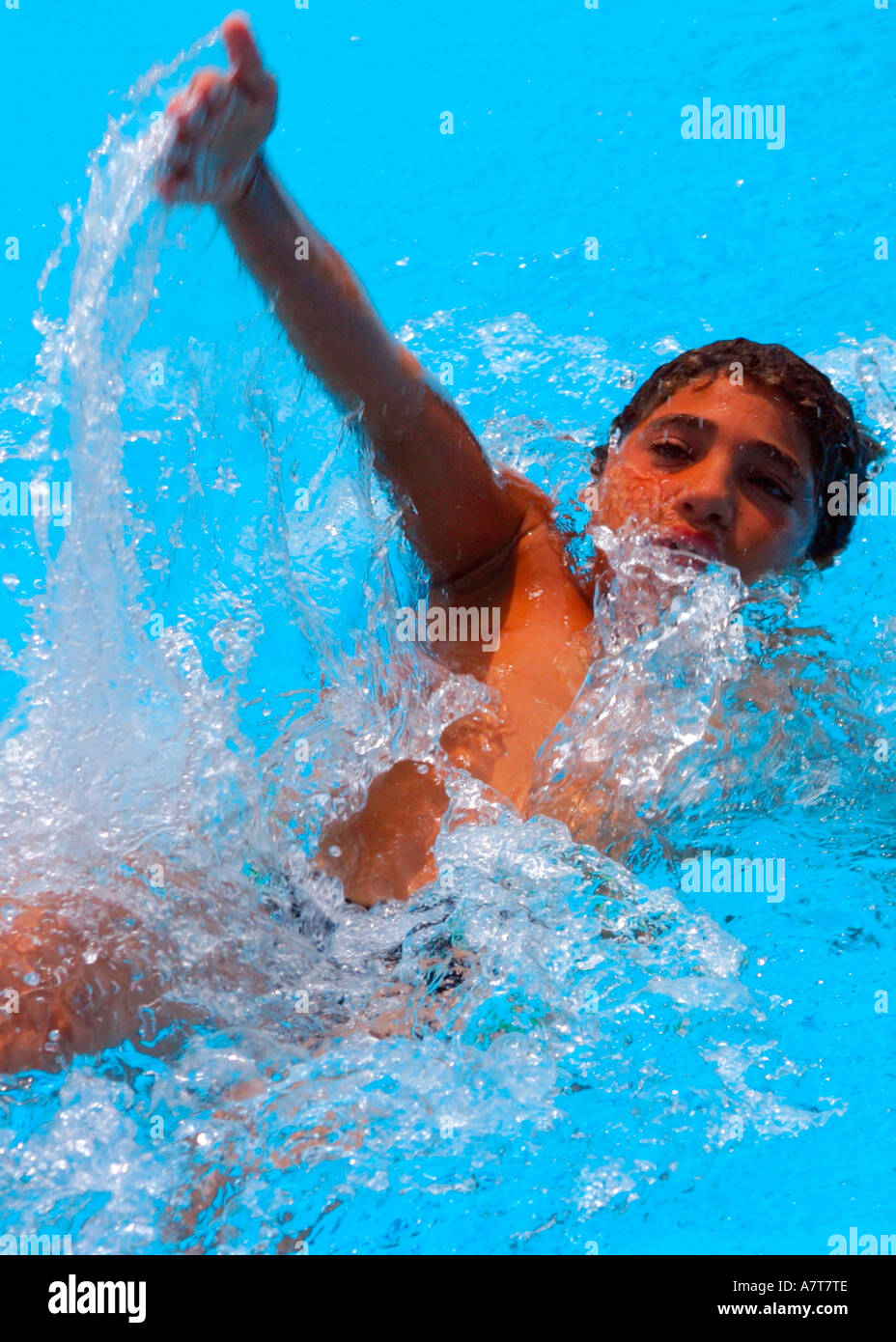 boy swimming back stroke on school sports day Stock Photo - Alamy