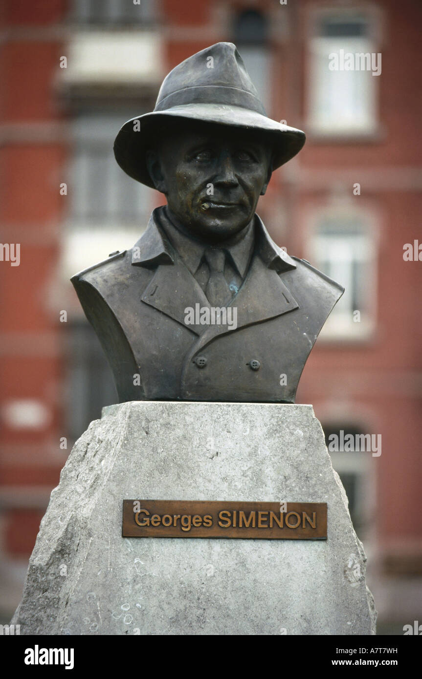 Bust of Georges Simenon, Liege, Belgium Stock Photo - Alamy