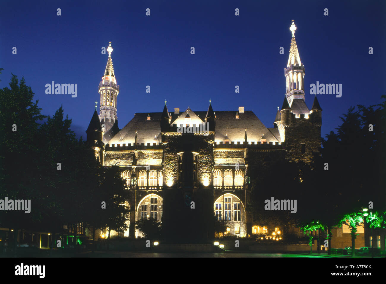 City hall lit up at night, Apache, Germany Stock Photo - Alamy
