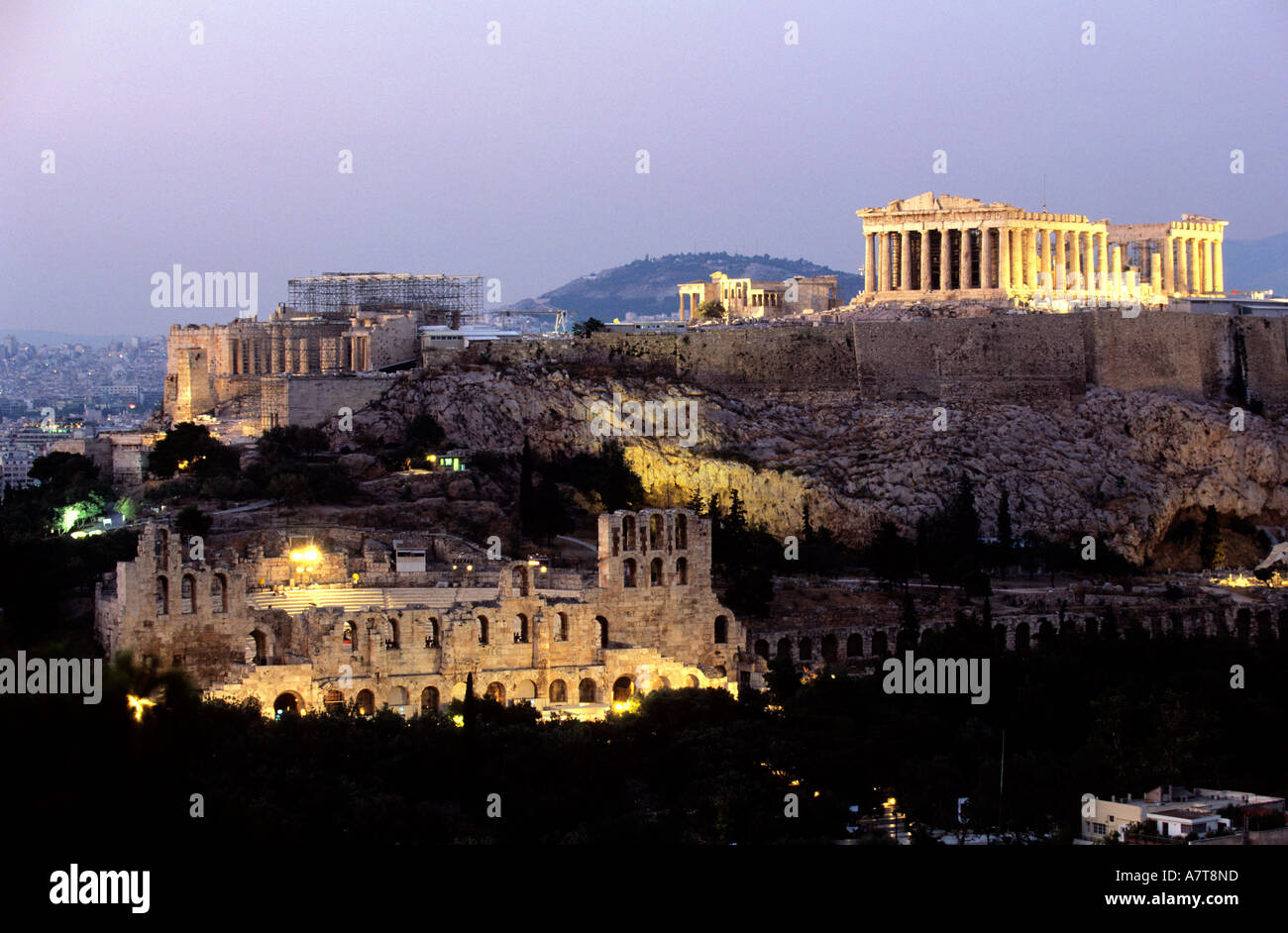 Greece, Athens, the sacred Rock of the Acropolis overlooks the city ...