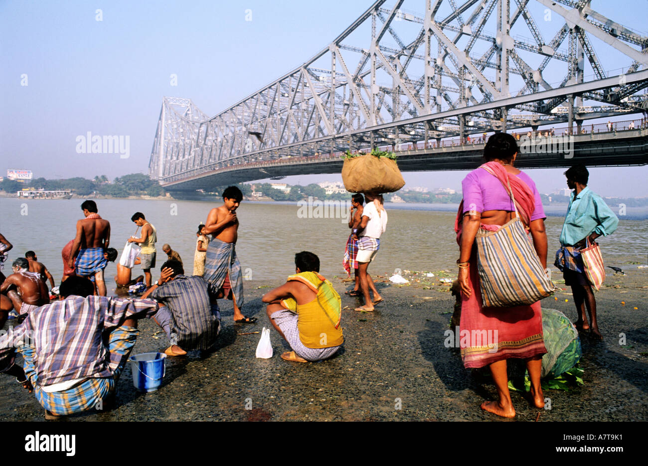 India, West Bengal, Calcutta (Kolkata) on Hooghly river bank, under ...