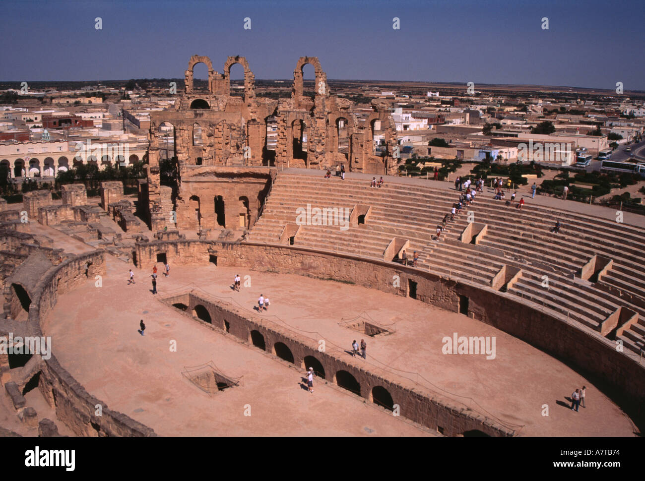View of inside El Jem the fifth largest Roman amphitheatre in the world ...
