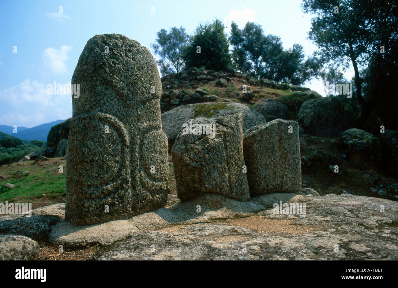 Ancient stone structures at archeological site, Filitosa, Corse-du-Sud ...