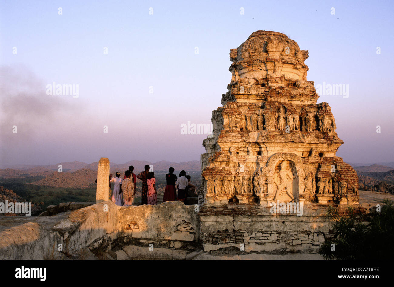 India, Karnataka State, Hampi, temple at the top of the Matunga Hill ...