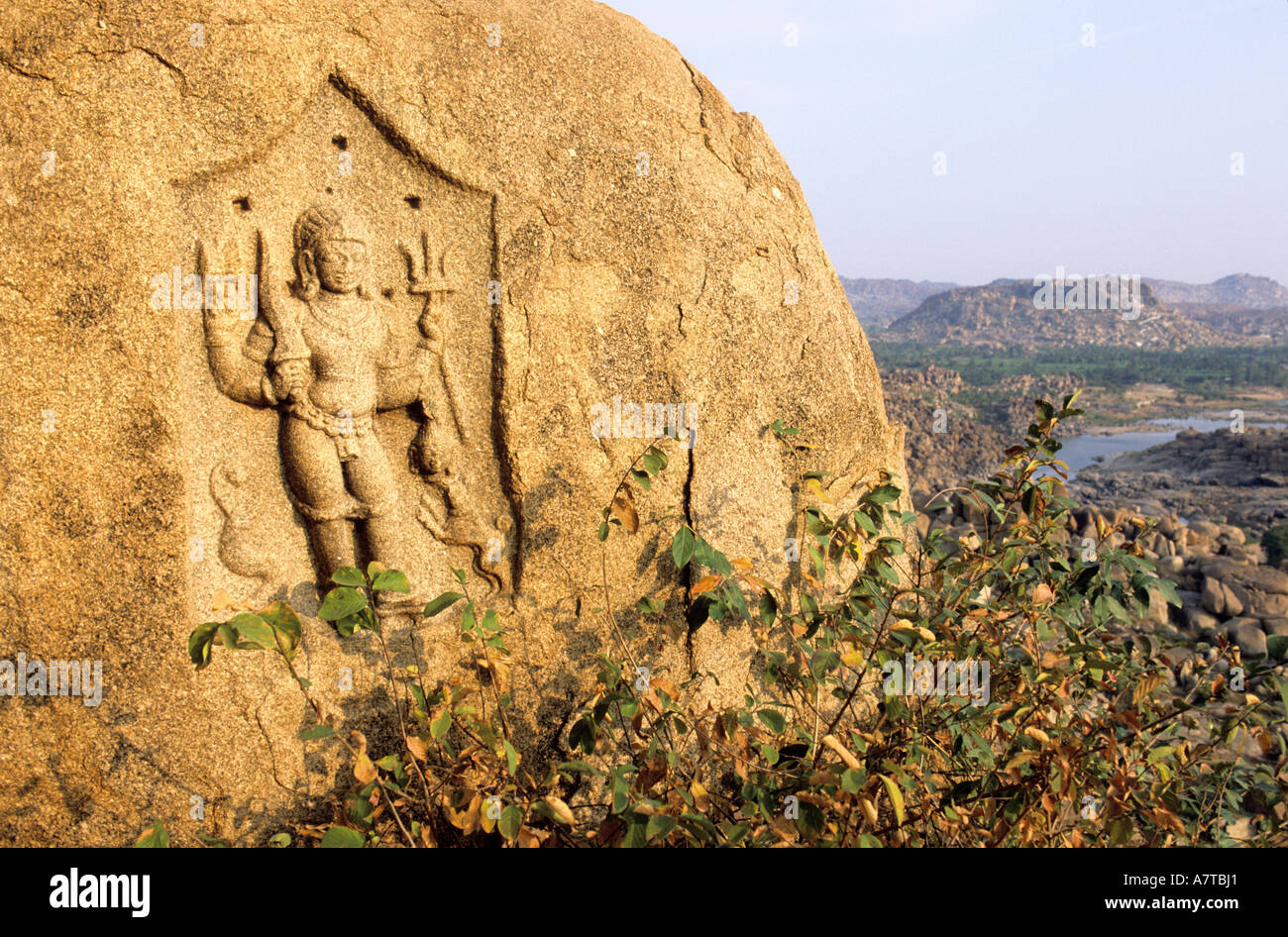 India, Karnataka State, Hampi, temple at the top of the Matunga Hill ...