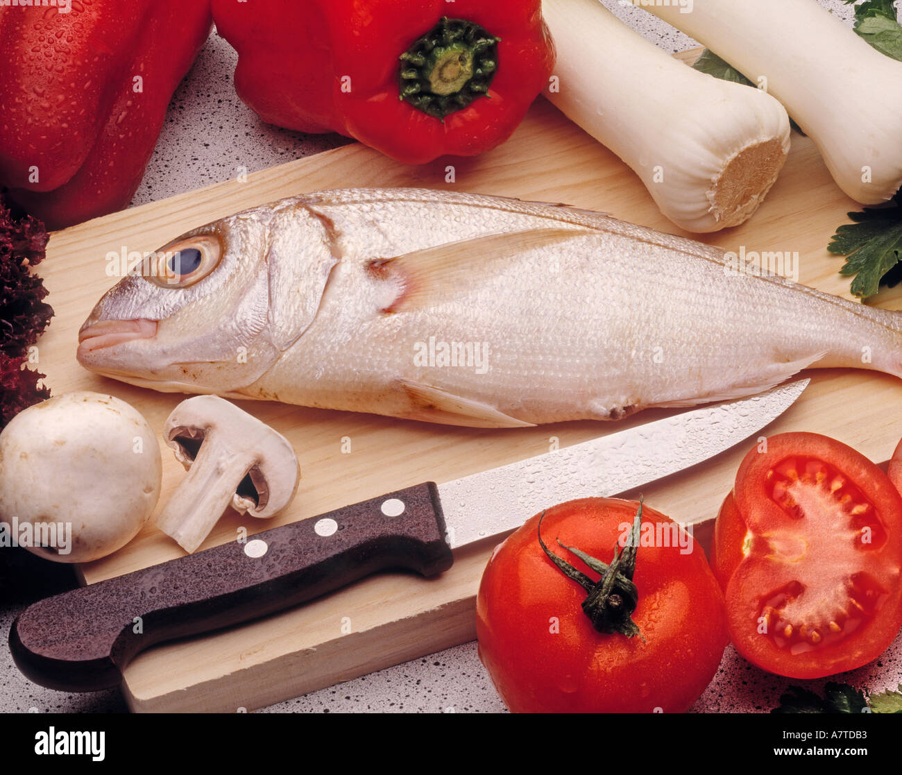 fish and vegetables in the mediterranean diet Stock Photo - Alamy