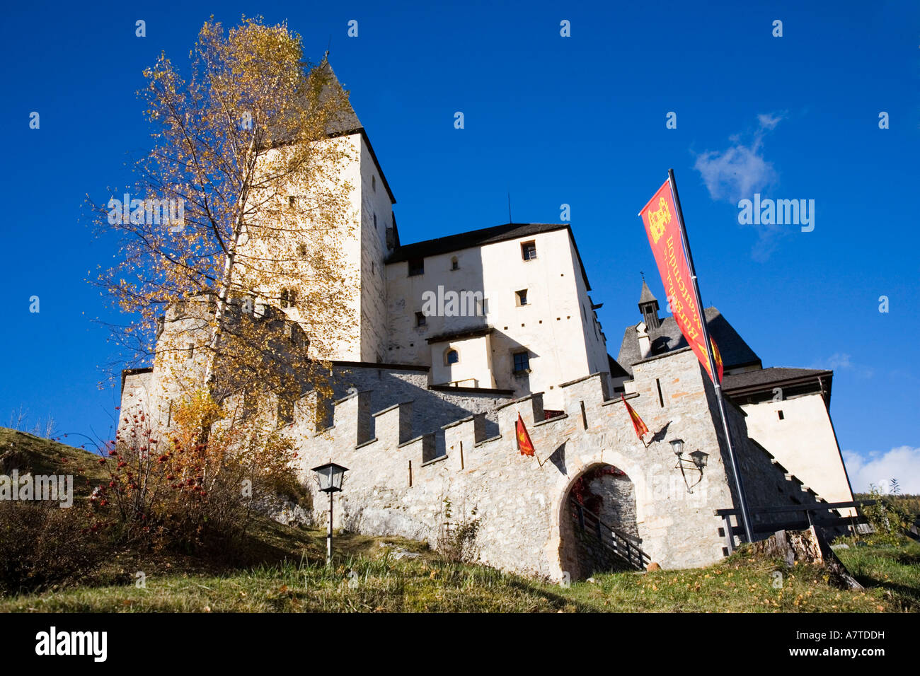 Low angle view of castle on hill, Mauterndorf Castle, Mauterndorf ...