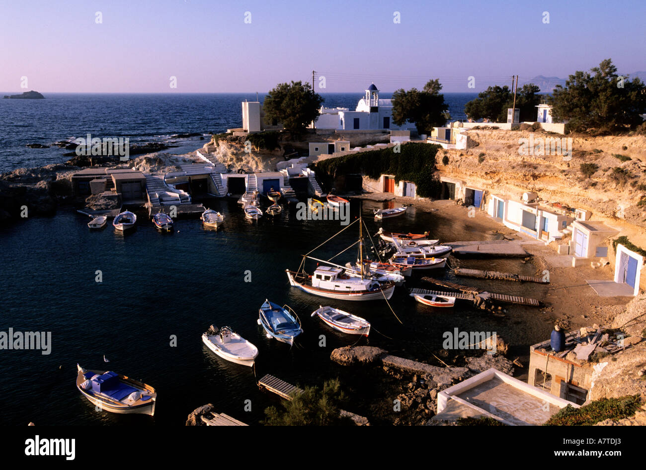 Greece, Cyclades Islands, Milos Island, the little harbour of Mandrakia ...