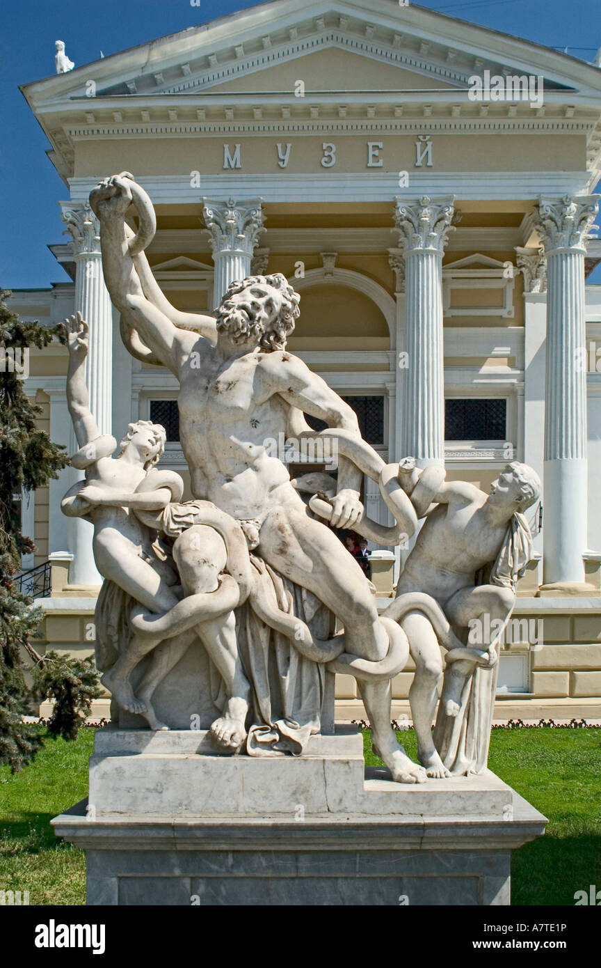 Statue in front of archaeological museum, Odessa, Odessa Oblast ...
