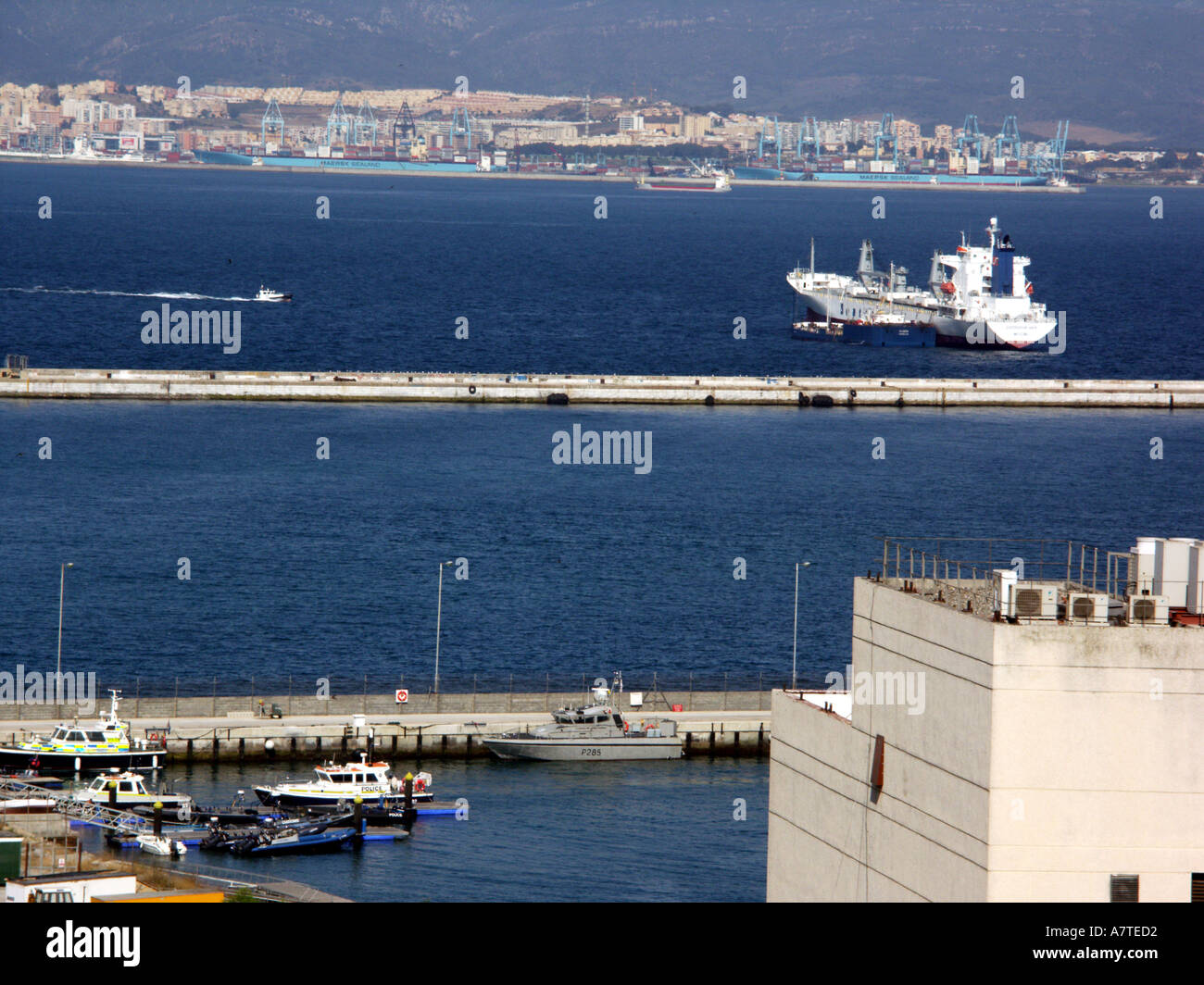 Tanker in the Early morning at Gibraltar Harbour Stock Photo - Alamy