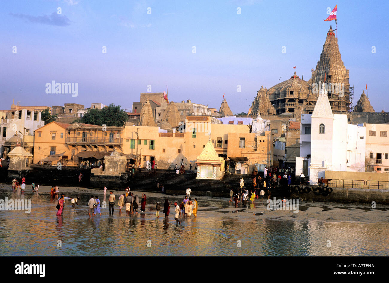 India, Gujarat, Dwarka, holy town on Oman Sea, Dwarkanath temple Stock ...