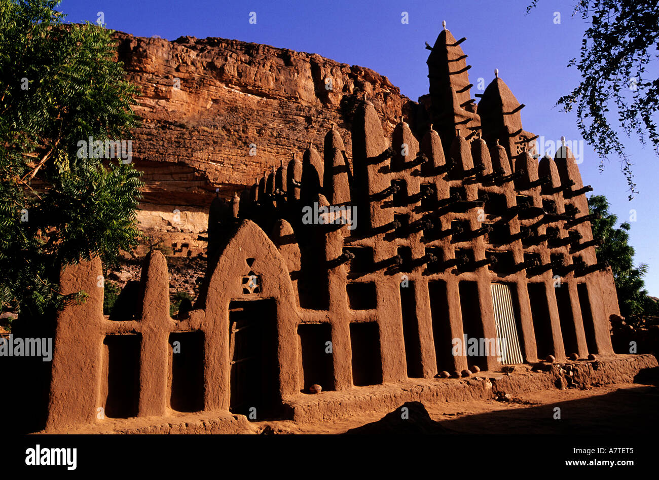 Mali, Dogon Country, Teli mosque, village at the bottom of Bandiagara ...