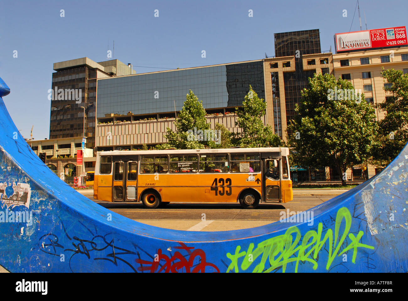 Public bus in downtown Santiago de Chile Stock Photo - Alamy