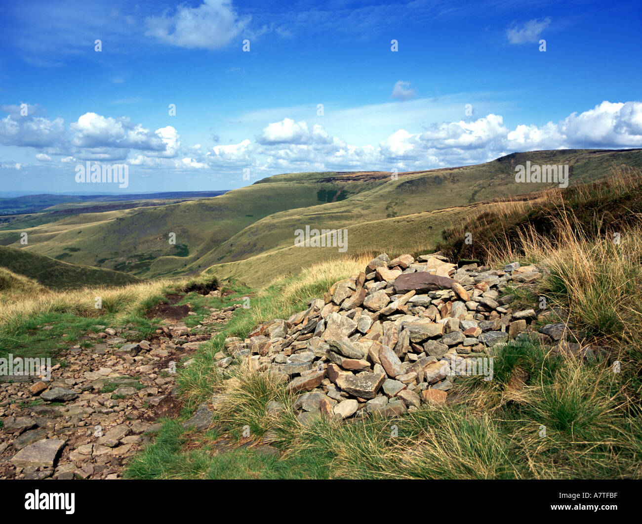 the peak district in derbyshire overlooking the city of manchester ...