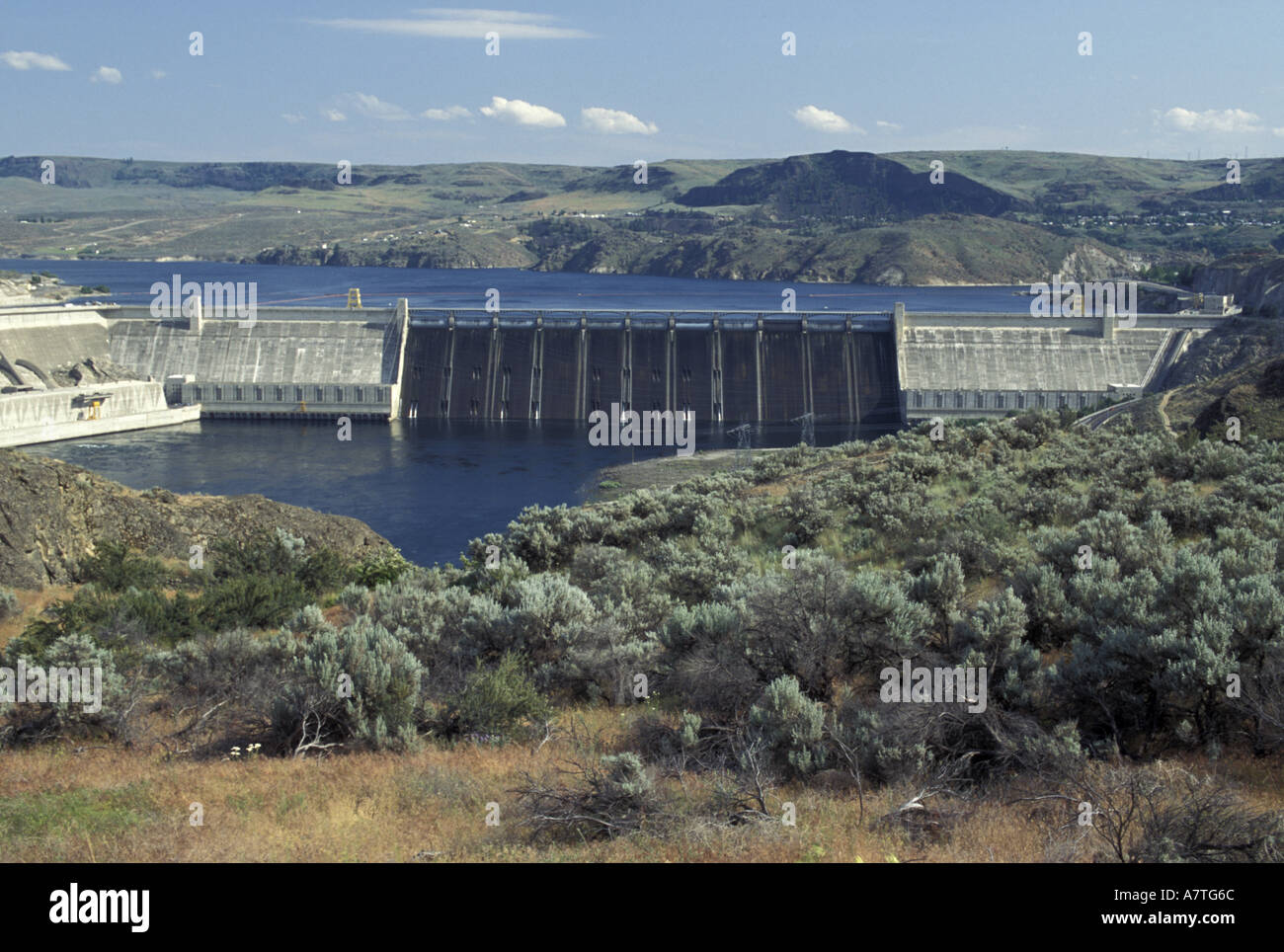 NA, USA, Washington, Grand Coulee Dam. Grand Coulee Dam on the Columbia River: water backup ...