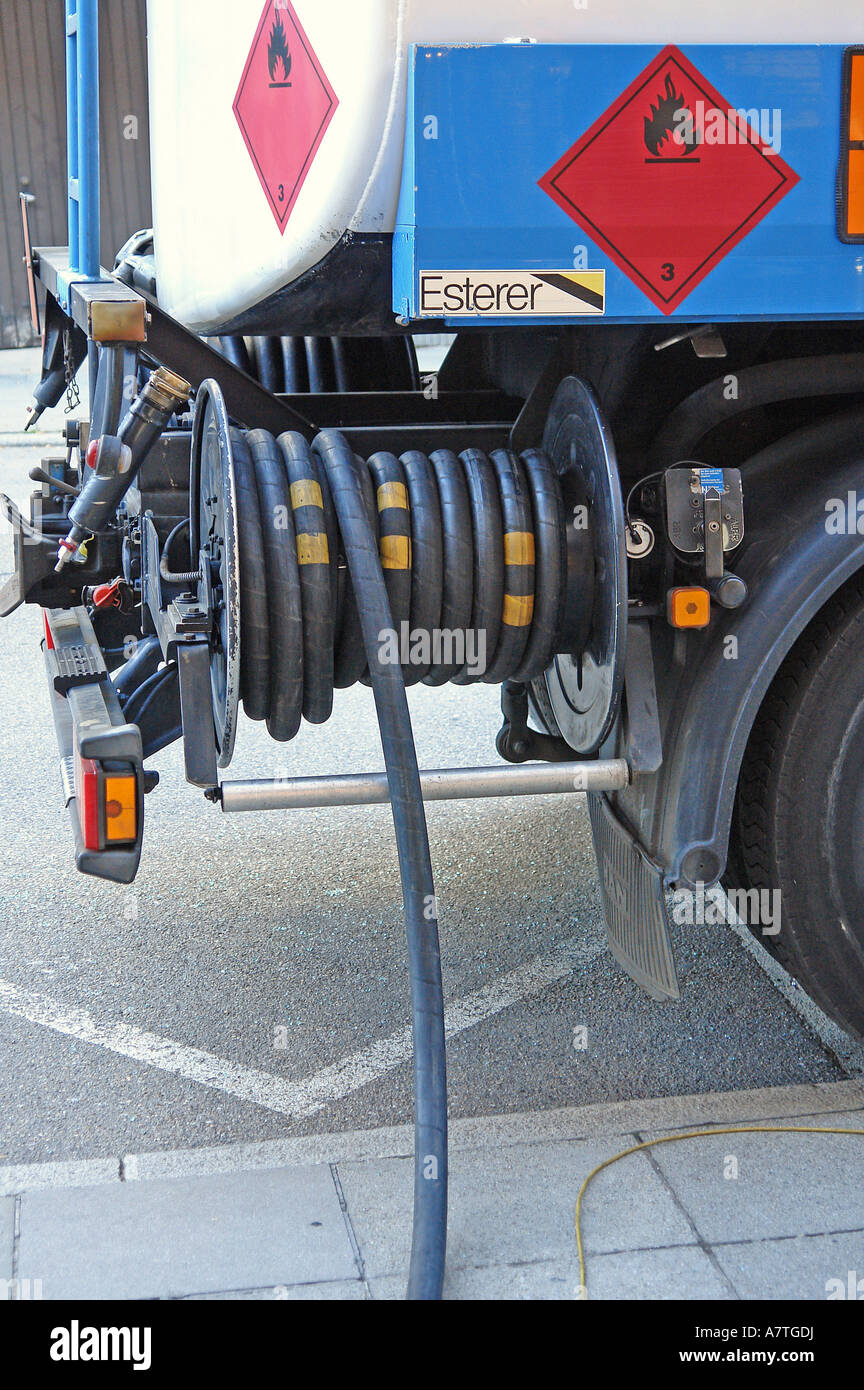 Fire hose on rear side of fire engine Stock Photo - Alamy