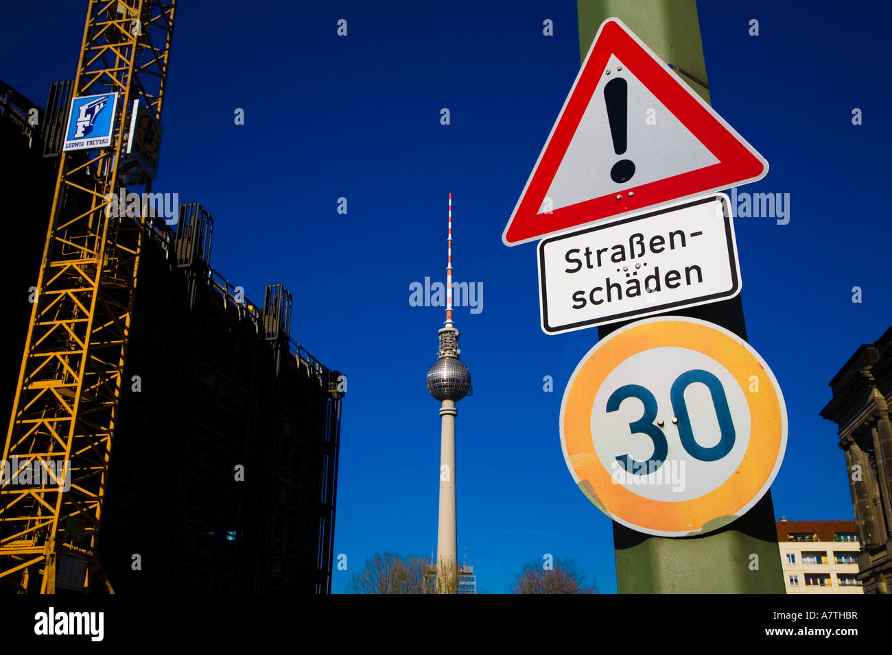 TV Tower Alexander Platz Berlin Germany Deutschland and Street Sign ...