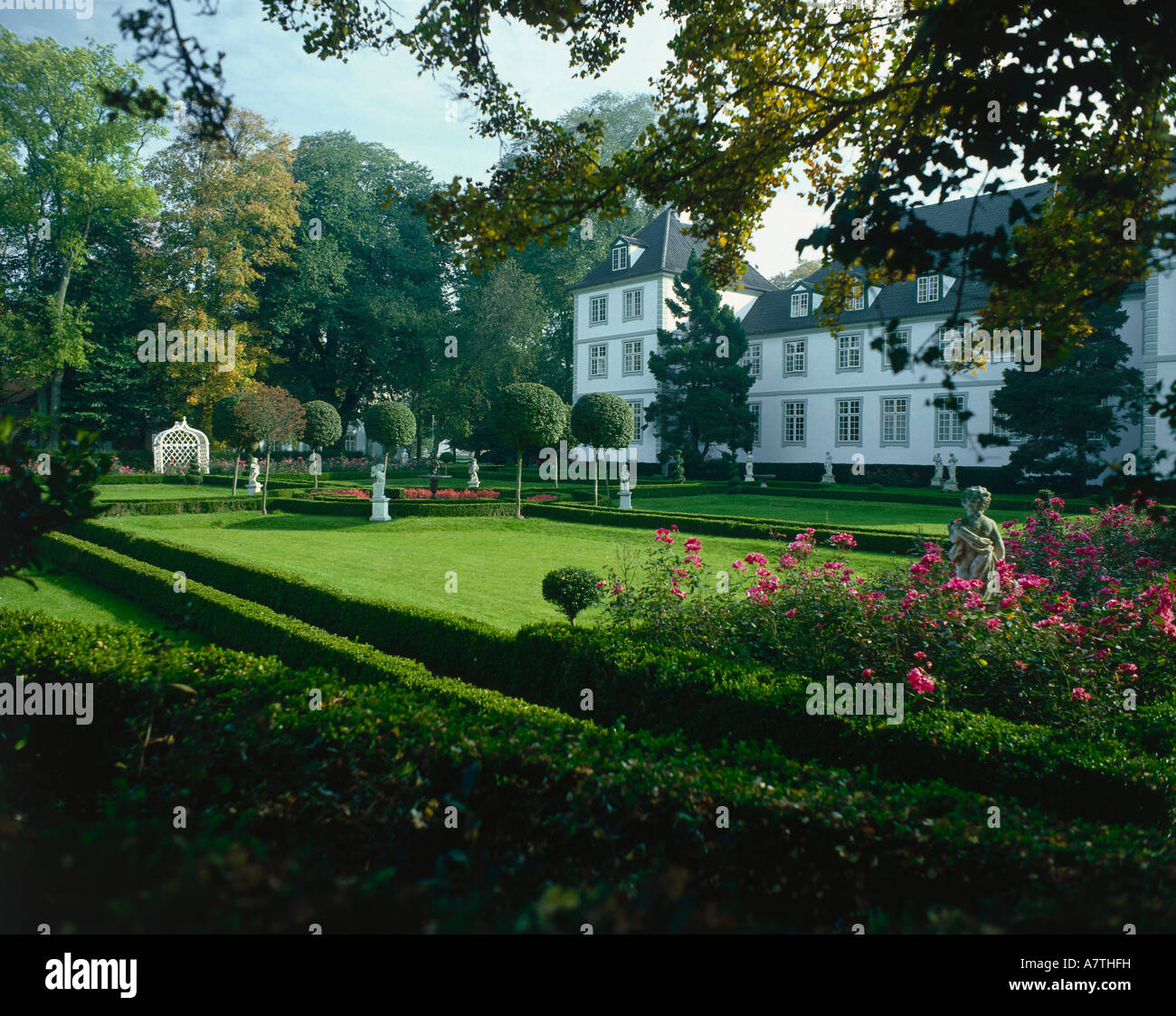 Formal garden in front of castle, Panker, Schleswig-Holstein, Germany ...