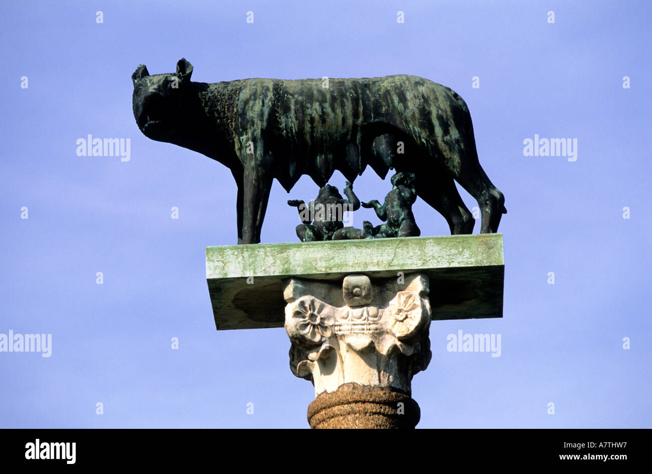 Italy, Tuscany, Pisa, the statue of the She-wolf on the Miracles square ...
