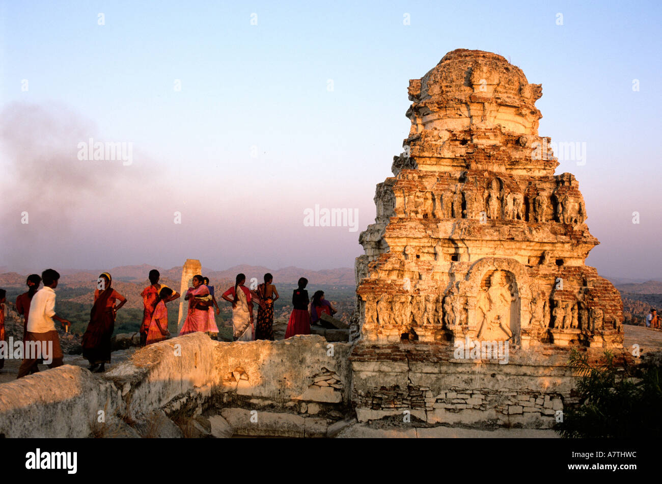 India, Karnataka State, Hampi, temple at the top of the Matunga Hill ...