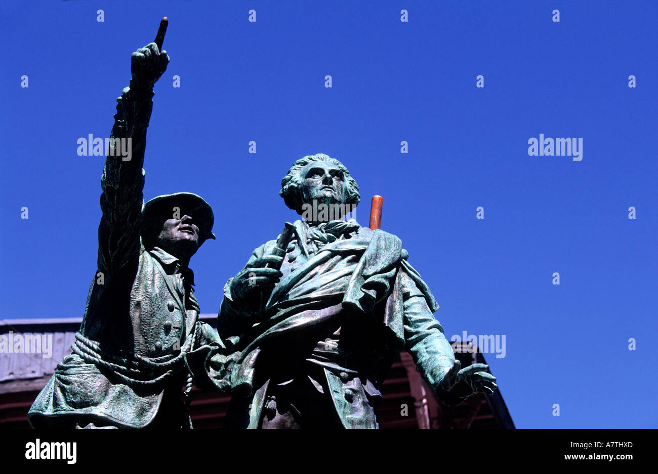 France, Haute Savoie, Chamonix, statue of Saussure and Balmat Stock ...