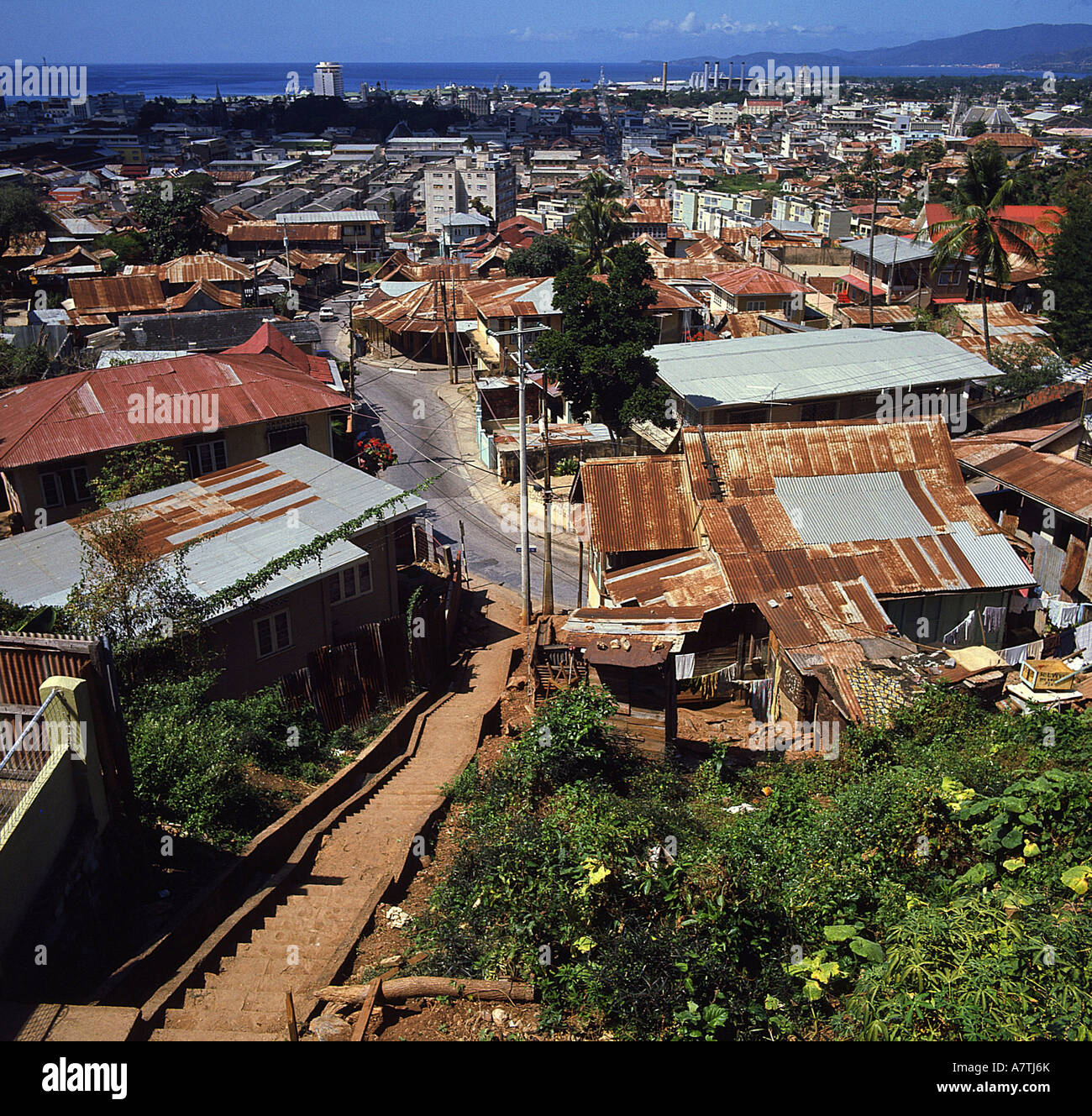 High angle view of houses in city, Tobago, West Indies Stock Photo - Alamy
