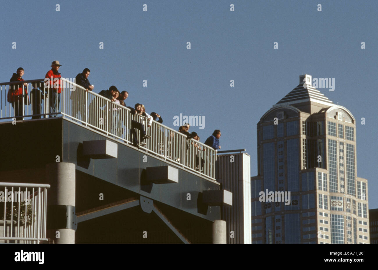 USA, Washington, Seattle view of the waterfront from balcony at Pier 66 ...