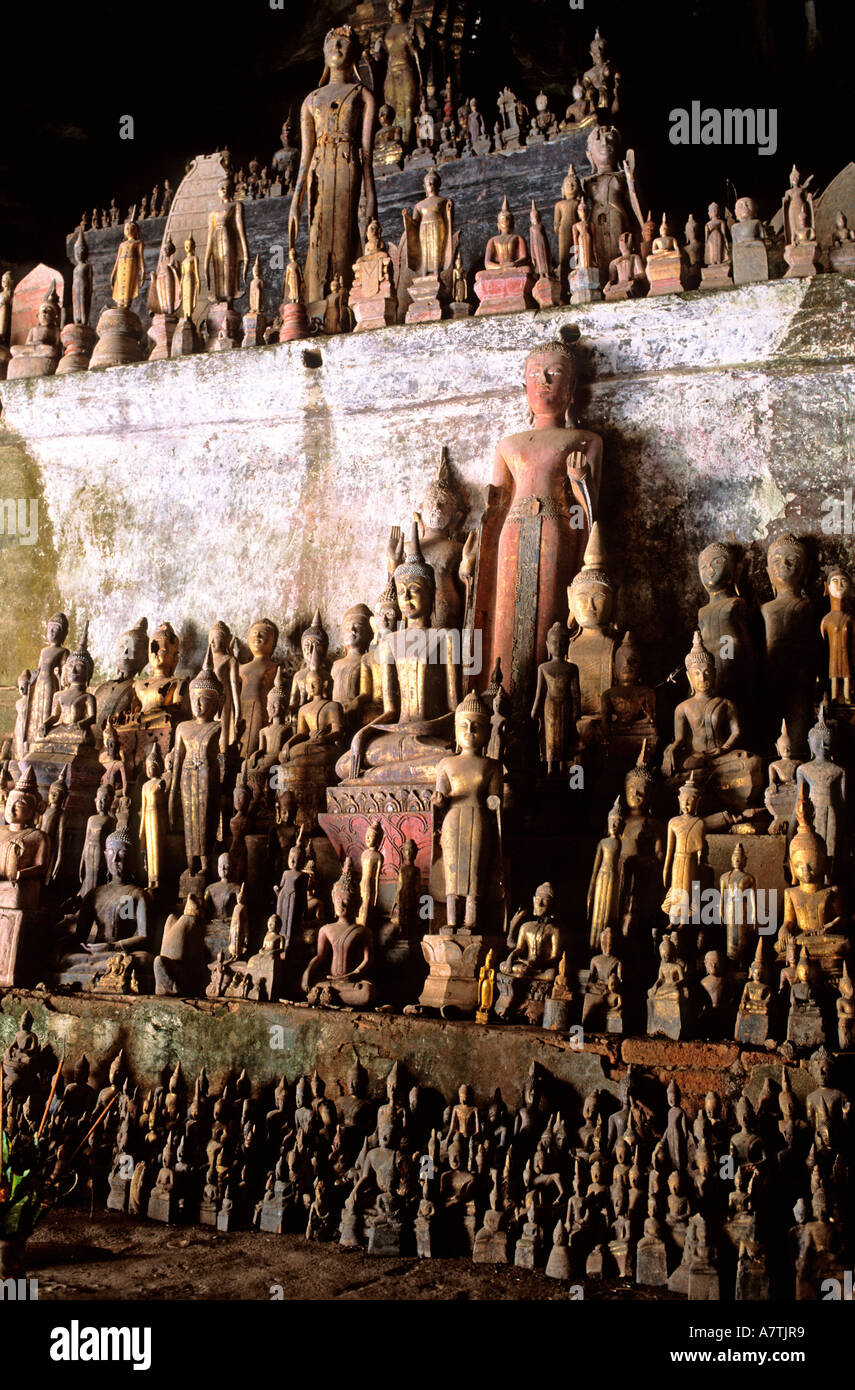 Laos, Pak Ou caves, the Tham Ting cave contains 8000 statues of Buddha ...