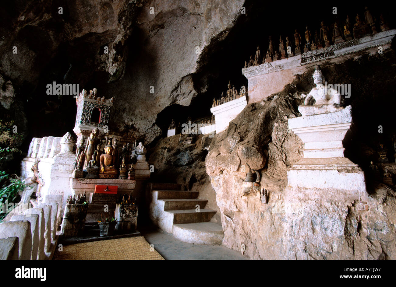 Laos, Pak Ou caves, the Tham Ting cave contains 8000 statues of Buddha ...