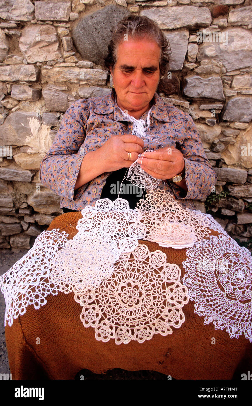 Cyprus, Troodos region, Omodos wine growing village, embroideress, the ...