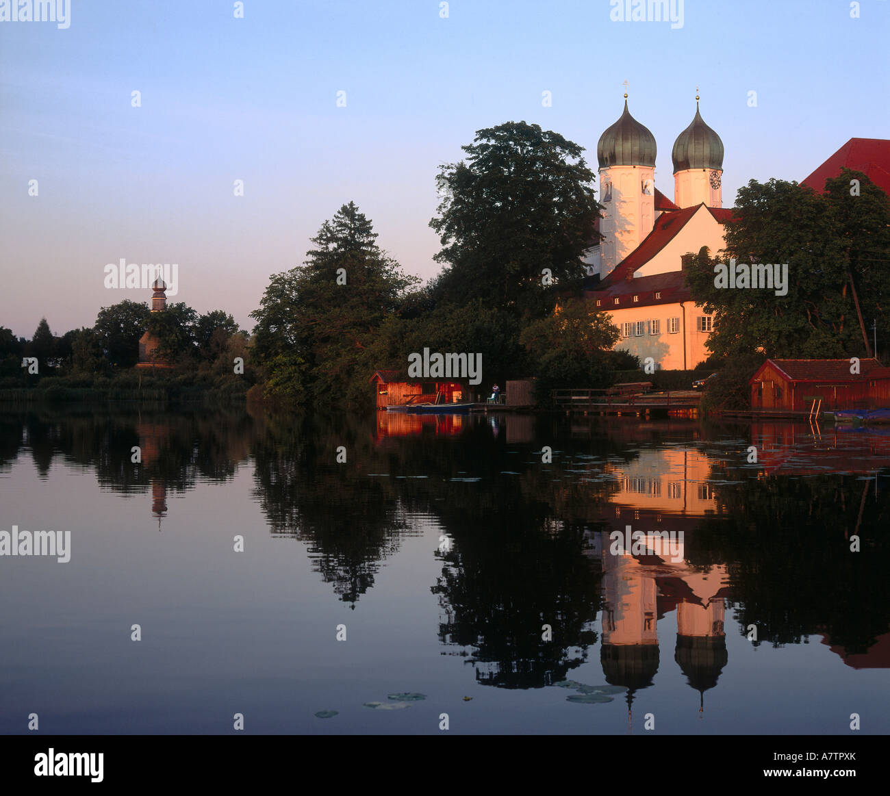 Church at riverside, Seeon Abbey, Bavaria, Germany Stock Photo - Alamy