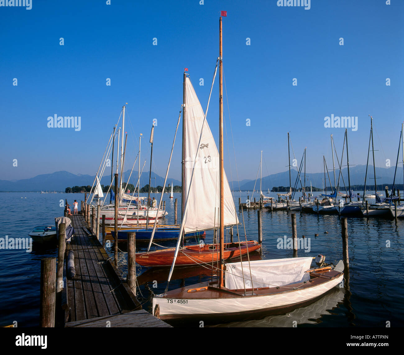 Boats at harbor Lake Chiemsee Bavaria Germany Stock Photo - Alamy