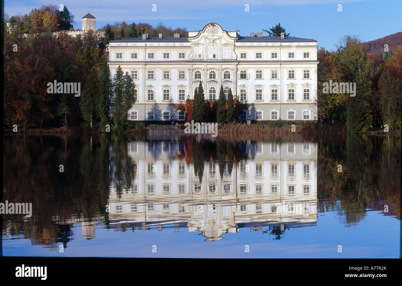 Reflection of castle in water, Leopoldskron Castle, Salzburg, Austria ...