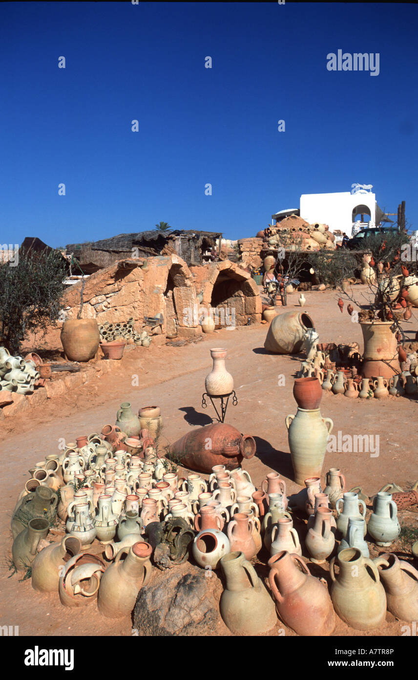 Pottery in village under clear blue sky , Guellala , Djerba, Tunisia ...