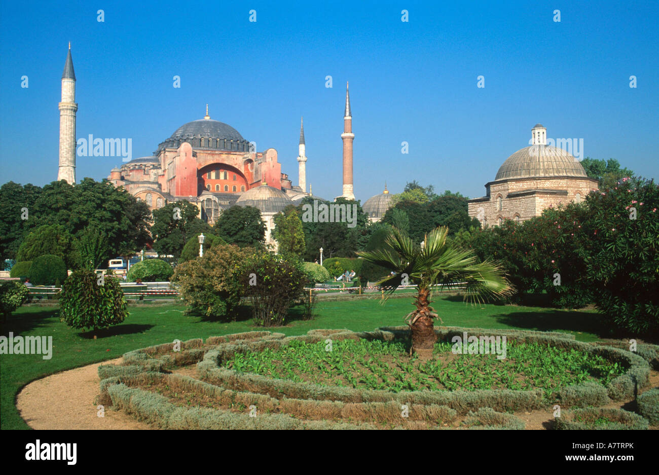 Garden in front of mosque, Hagia Sophia Mosque, Istanbul, Turkey Stock ...