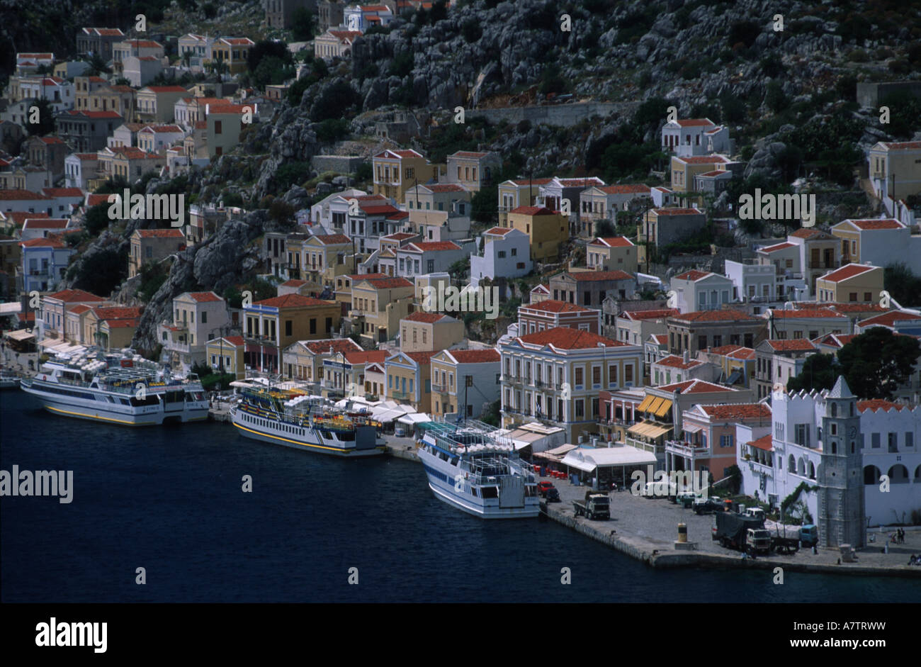 Aerial view of harbor, Gialos, Greece Stock Photo - Alamy