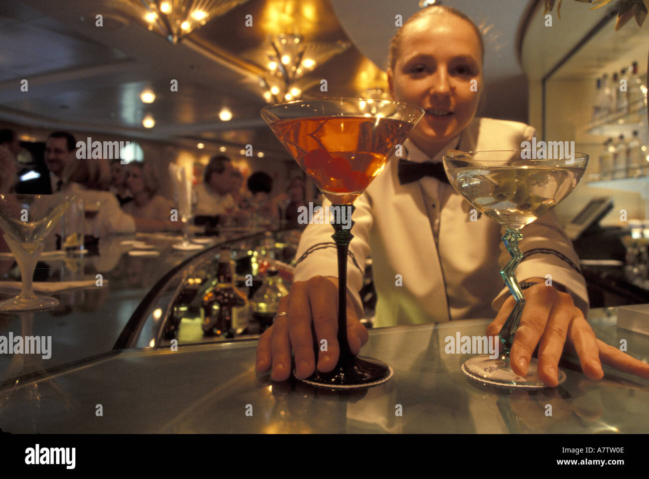 Bartender with Manhattan and martini, martini bar, vessel Celebrity ...