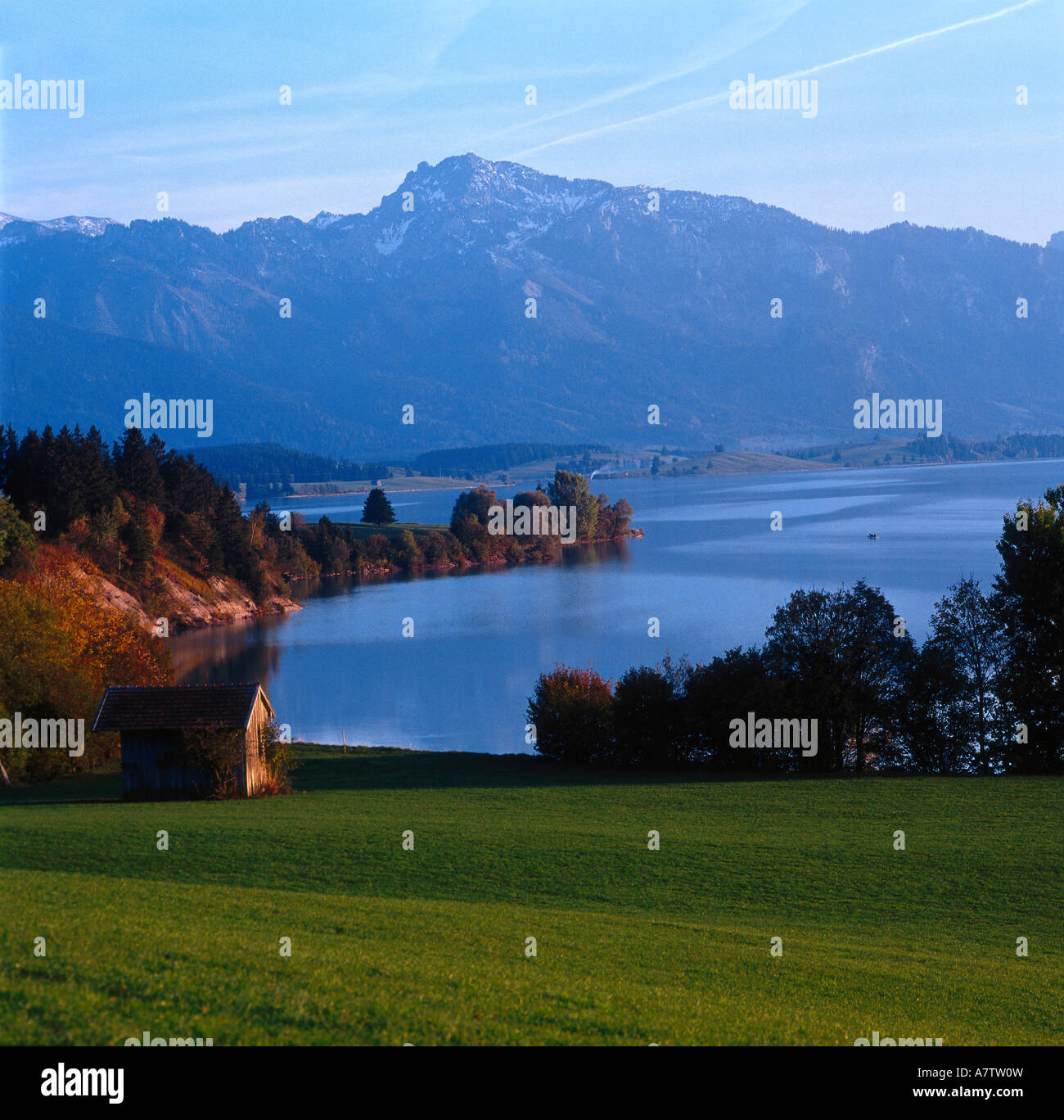Hut at coast during dusk, Bavaria, Germany Stock Photo - Alamy