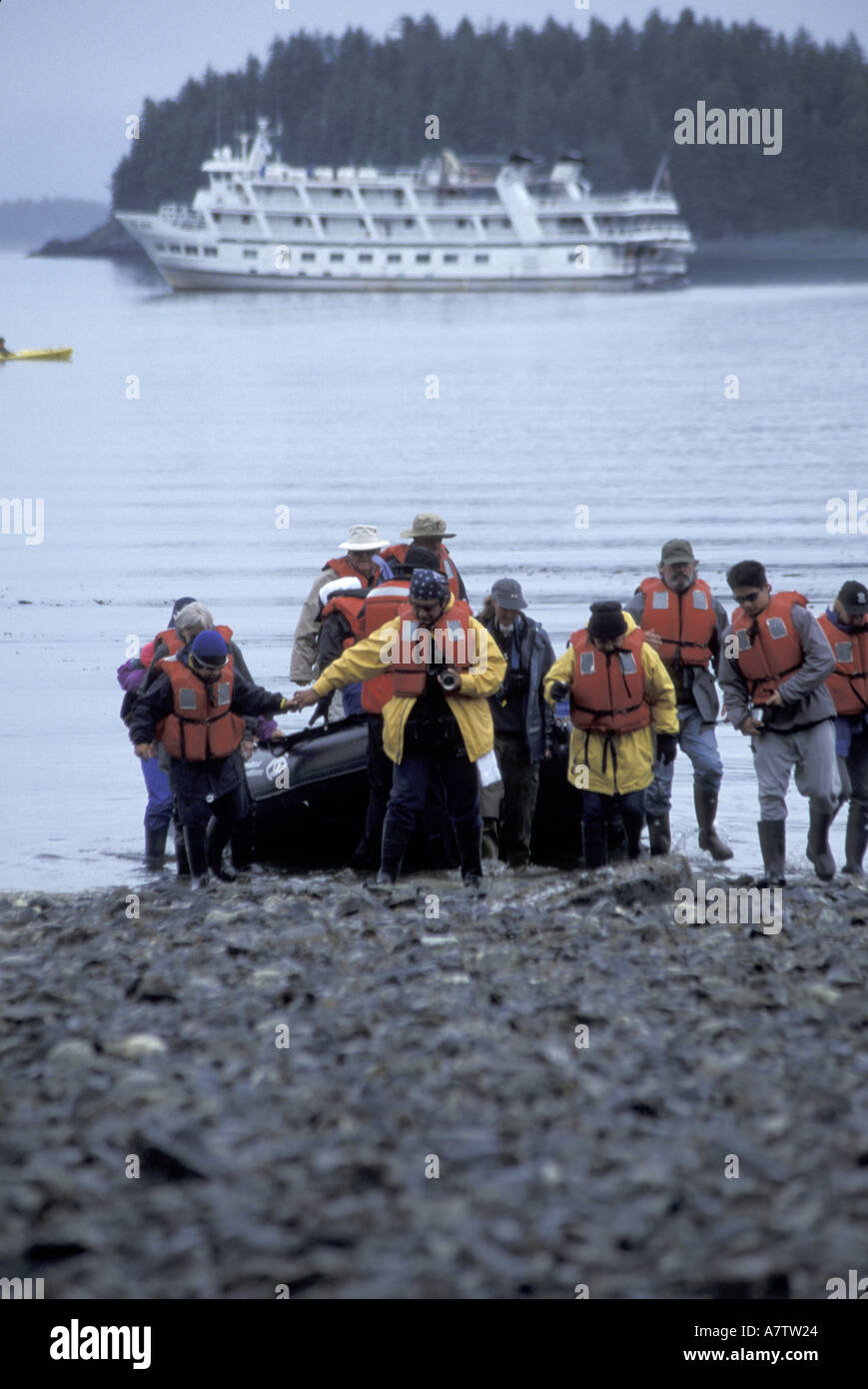 Zodiac landing of passengers from Expedition Adventure cruise ship Sea ...